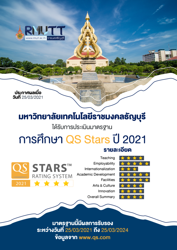 มทร. ธัญบุรี ได้รับการประเมินมาตรฐานการศึกษา QS Stars ในระดับ 4 ดาว ...